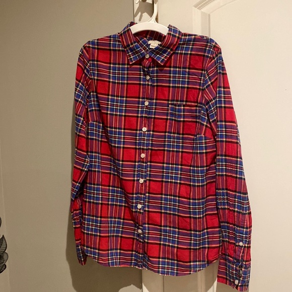 J. Crew | Tops | J Crew Tartan Plaid Shirt Hot Pink Royal Navy Black ...